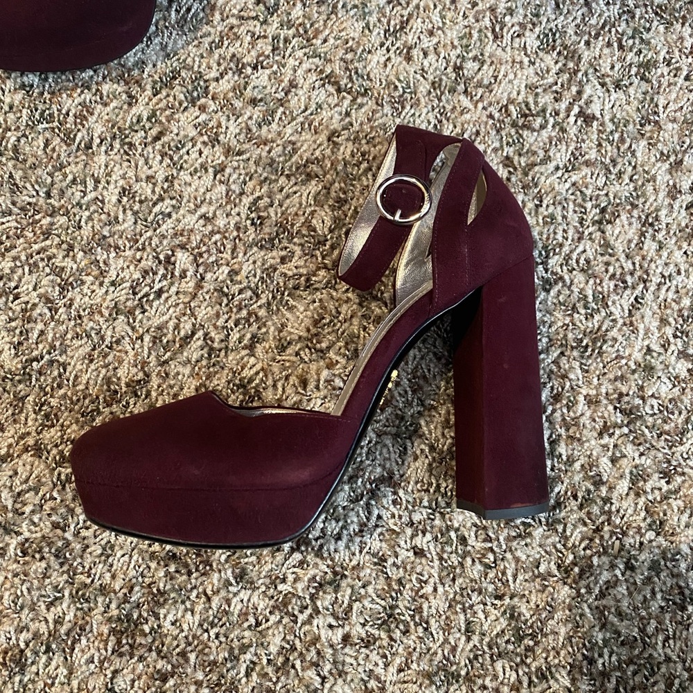 Burgundy Suede Prada Platform Heels - Gem
